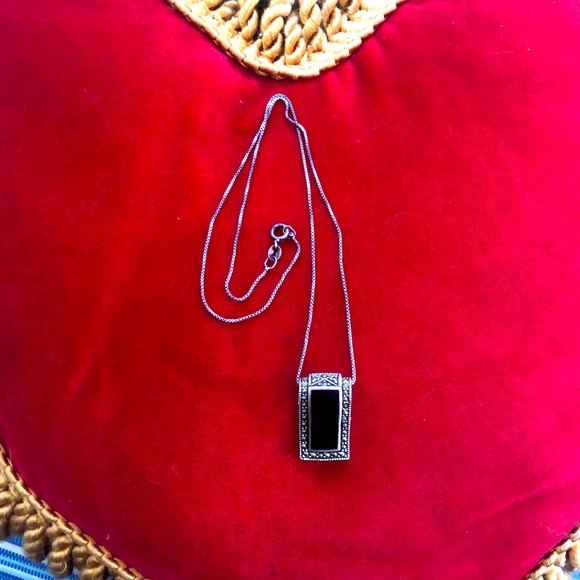 925 FAS Thai | Jewelry | Black Onyx Marcasite Pendant With Slide Chain ...